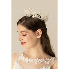 Ivory Floral Crown with Pearl Accents for Formal Events